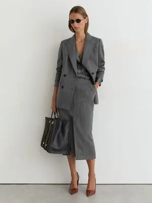 REISS Astrid Wool Pinstripe Belted Pencil Skirt - Grey
