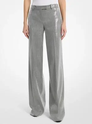 Michael Kors Camilla Sequin Pinstripe Wool Blend Wide-leg Trousers