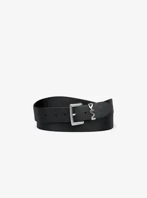 Michael Kors Pebbled Leather Belt With Mk Buckle - Black