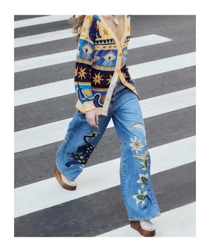 Farm Rio Star Moon Print Wide Leg Jeans
