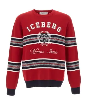 Iceberg Logo Striped Knitted Sweater - Red