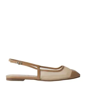 AeydĒ Mesh Slingback Flat Shoes - Brown