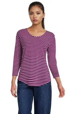 LANDS' END Jersey Tee With Dolman Sleeves - Raspberry/white Narrow Stripe