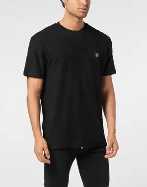 Philipp Plein Round Neck Jacquard T-shirt Crest - Black