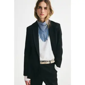 H&M Long Single-breasted Twill Blazer - Black