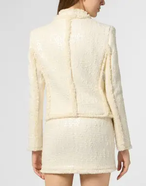 Philipp Plein Tweed Bolero With Sequins And Jewel Buttons - White