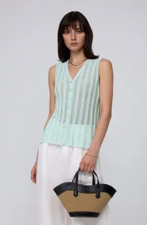 JUANA Sumire Open Knit Button Front Tank - Seafoam