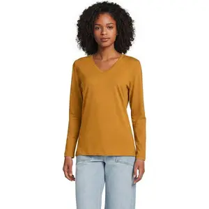 LANDS' END Cotton Long Sleeve V-neck T-shirt - Vintage Amber