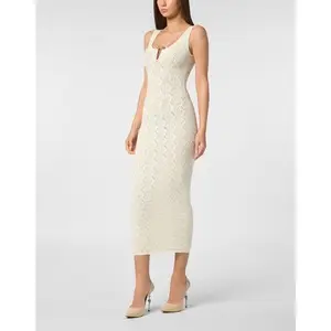 Philipp Plein Viscose Long Dress Monogram - White