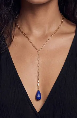 Ettika Tiger Eye Teardrop Lariat Necklace - Lapis