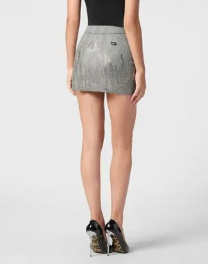 Philipp Plein Wool Mini Skirt With Rhinestone Embellishment