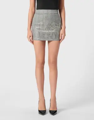 Philipp Plein Wool Mini Skirt With Rhinestone Embellishment - Black