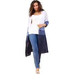 Roaman's Knee Length Pointelle Cardigan - Navy