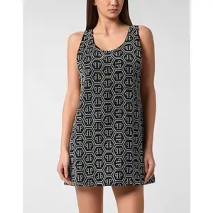 Philipp Plein Monogram Rhinestone Embellished Mini Dress - Black