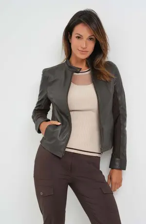 Anatomie Kensington Mixed Media Moto Leather Jacket