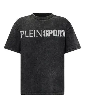 PLEIN SPORT Washed Round Neck T-shirt Crackle Scratch