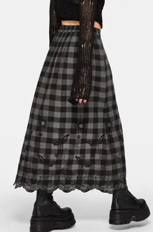 DISTURBIA Ashwing Check Broderie Maxi Skirt
