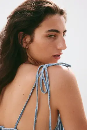 H&M Denim Top With Tie Shoulder Straps