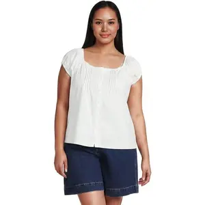 LANDS' END Lands' End Sleeveless Lightweight Jersey Pintuck Button-Front Blouse