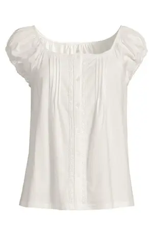 LANDS' END Sleeveless Lightweight Jersey Pintuck Button-front Blouse - Ivory