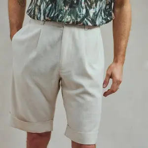 Rivieras Beige Pleated Cuffed Shorts