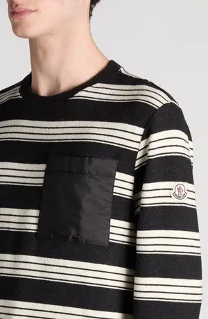 Moncler Mixed Media Stripe Long Sleeve Knit Top