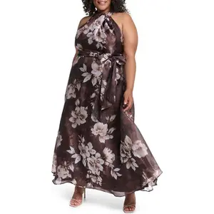 Eliza J Halter Neck Sleeveless Satin Gown