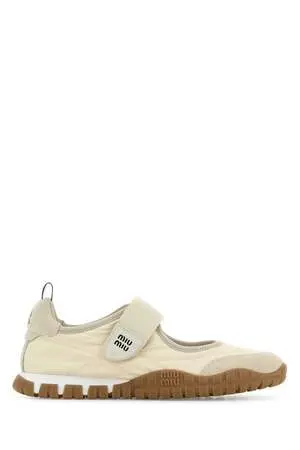 Miu Miu Sand Fabric Tyre Ballerinas - White