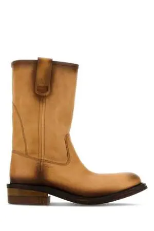 Miu Miu Classic Calf Leather Ankle Boots - Camel