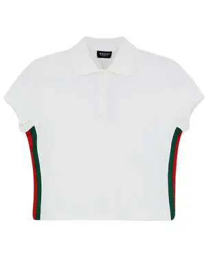 Gucci Ribbed Cotton Polo Shirt With Double G Embroidery And Web Detail - Bianco