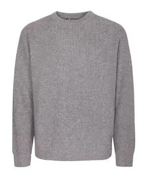 Canali Long-sleeved Ribbed Knit Crew Neck Sweater