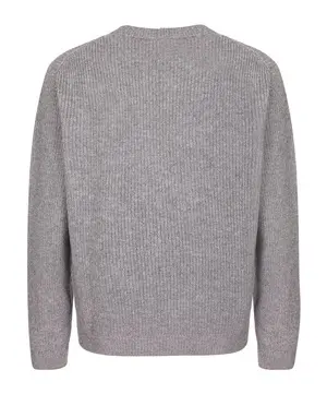 Canali Long-sleeved Ribbed Knit Crew Neck Sweater