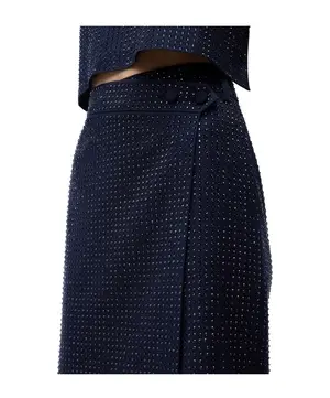 Pinko Rhinestone Embellished Wrap Midi Skirt - Dark Blue