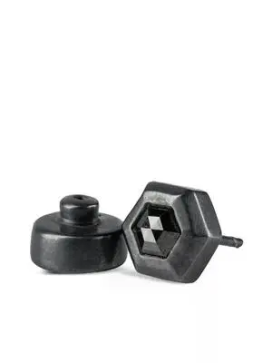 PARTS OF FOUR Oxidised Sterling Silver Hexagon Diamond Stud Earring - Black