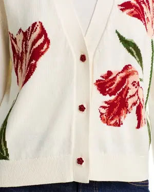 Alice + Olivia Bradley Intarsia Short V Neck Cardigan Sweater
