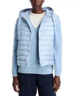 Herno Quilted Hooded Mixed Media Coat - Grey