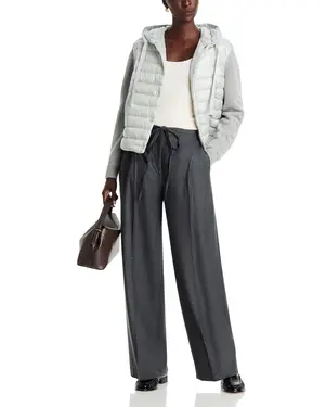 Herno Quilted Hooded Mixed Media Coat - Light Blue