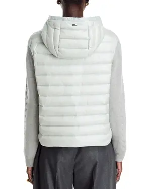 Herno Quilted Hooded Mixed Media Coat - Light Blue