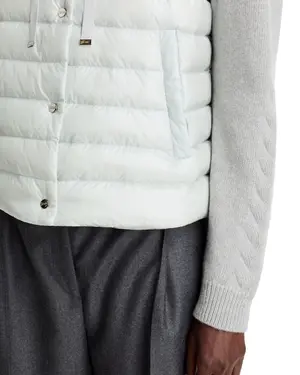 Herno Quilted Hooded Mixed Media Coat - Light Blue