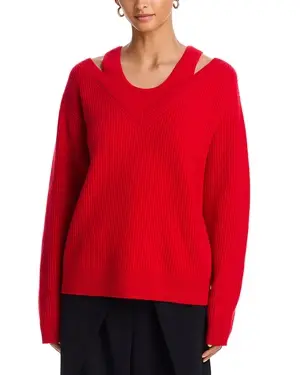 Helmut Lang Double Layer V Neck Woolen Sweater - Red