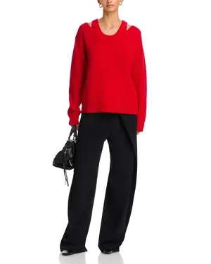 Helmut Lang Double Layer V Neck Woolen Sweater - Red