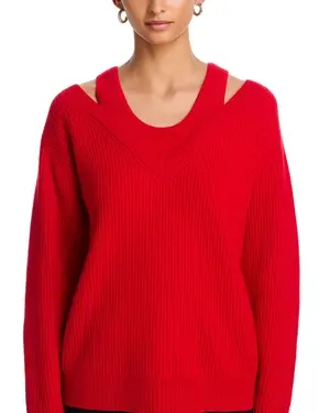 Helmut Lang Double Layer V Neck Woolen Sweater - Red