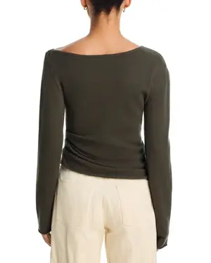 Helmut Lang Draped Asymmetric Wool Top - Gourd