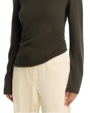 Helmut Lang Draped Asymmetric Wool Top - Gourd