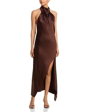 Helmut Lang Tie Neck Sleeveless Silk Maxi Dress