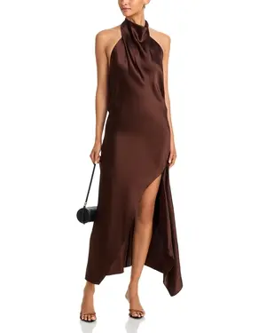Helmut Lang Tie Neck Sleeveless Silk Maxi Dress
