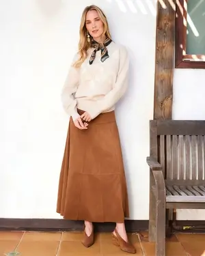 Karen Kane Tiered Faux Suede Midi Skirt
