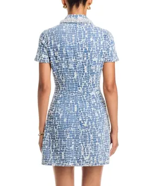 SELF-PORTRAIT Collared Textured Denim Mini Dress
