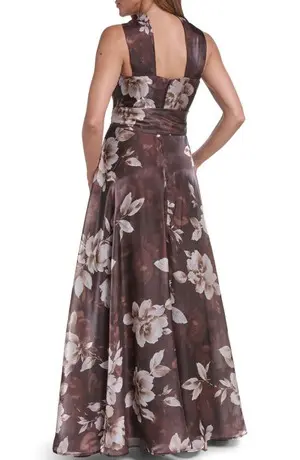 Eliza J Floral Twist Neck Organza Ballgown