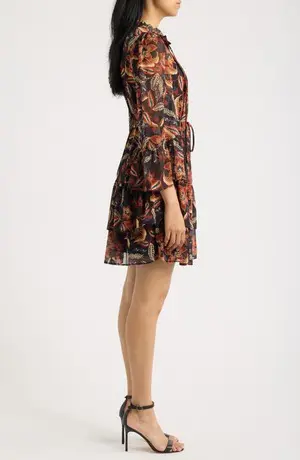 Julia Jordan Floral Print Bell Sleeve Chiffon Dress
